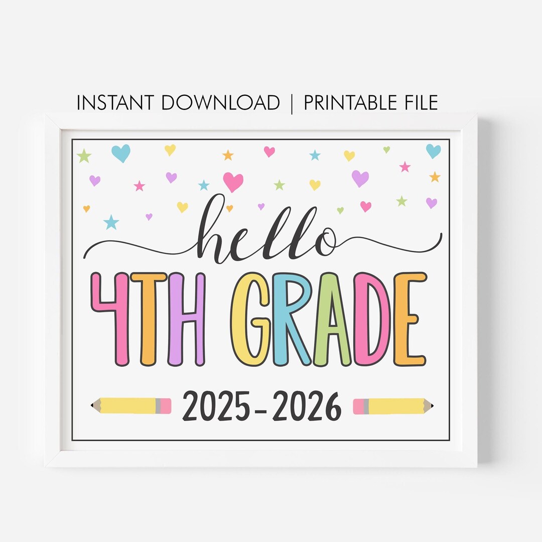 Girl First Day of 4th Grade Sign, First Day of Fourth School Sign Back ...