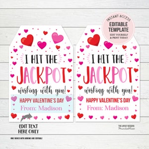 Hit the Jackpot Working With You Valentine's Day Tag Lotto Lottery ...