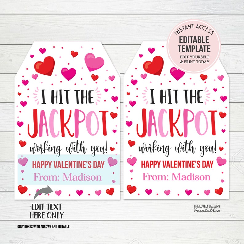 Hit the Jackpot Working With You Valentine's Day Tag Lotto - Etsy