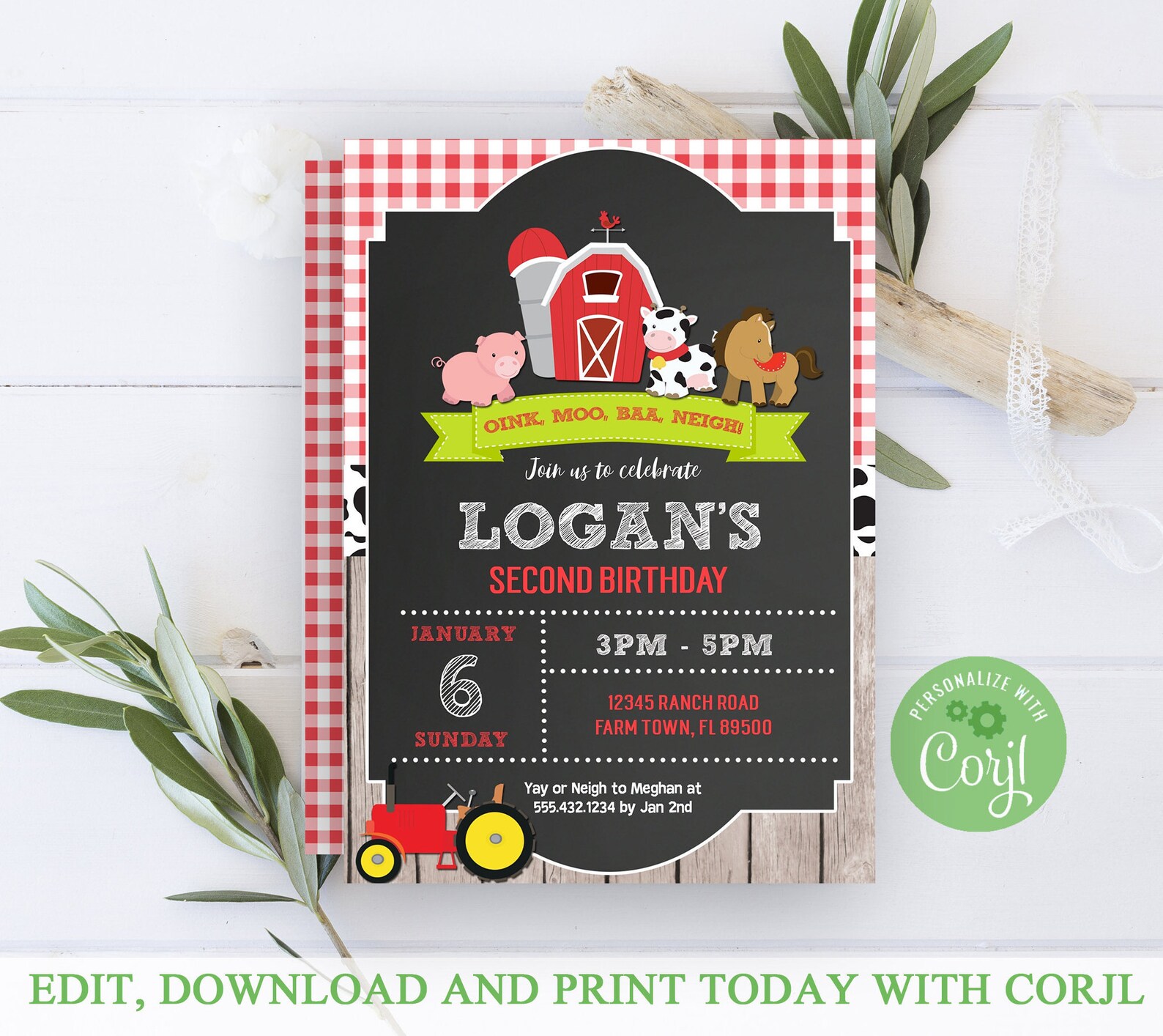 Farm Birthday Invitation Editable Farm Invitation Barnyard | Etsy