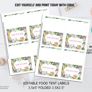 Editable Food Tent Label Leopard Print Jungle Birthday Place Cards Wild ...