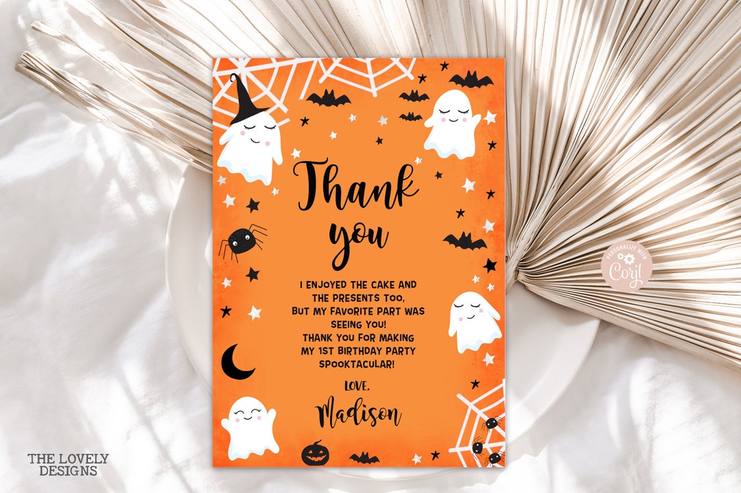 EDITABLE Halloween Thank You Card Halloween Birthday Card Cute Spooky ...