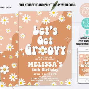 EDITABLE Groovy Birthday Invitation Let's Get Groovy Invite Any Age ...