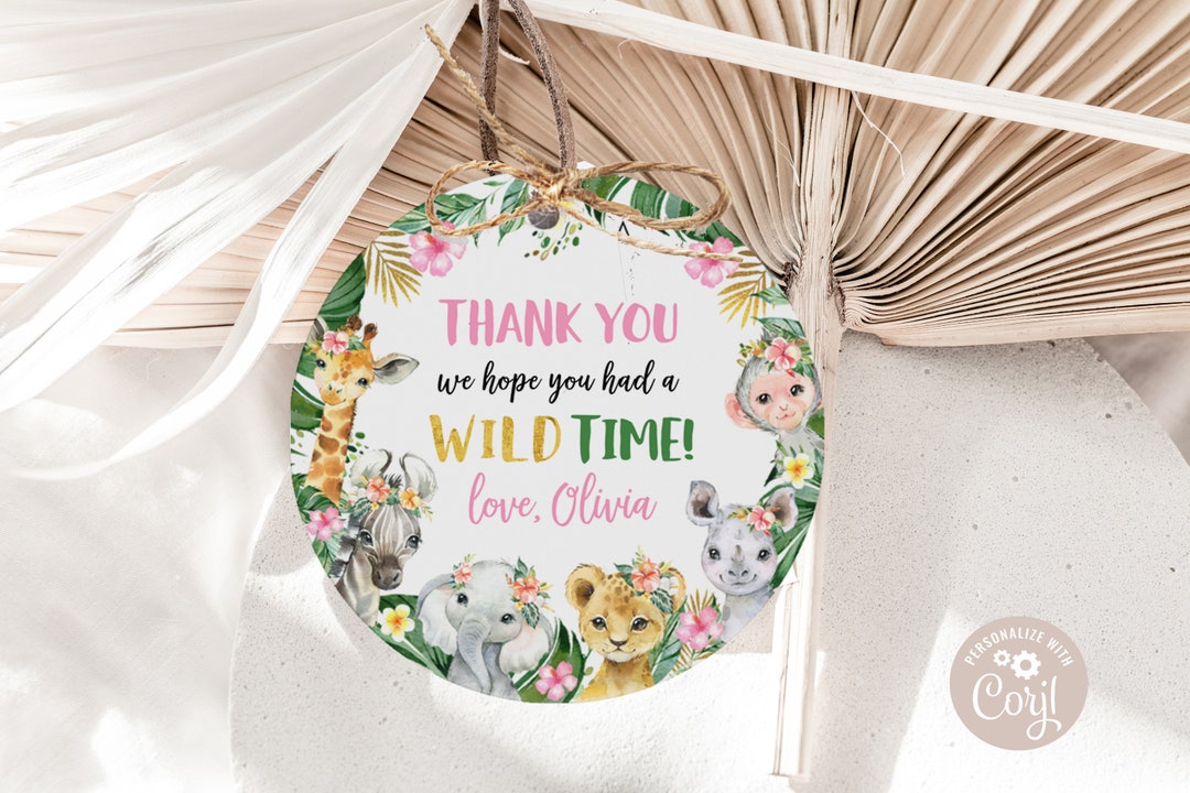 EDITABLE Jungle Favor Round Tag Jungle Wild Time Gift Tag Jungle Girl ...