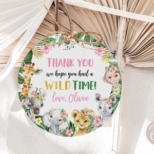 EDITABLE Jungle Favor Round Tag Jungle Wild Time Gift Tag Jungle Girl ...