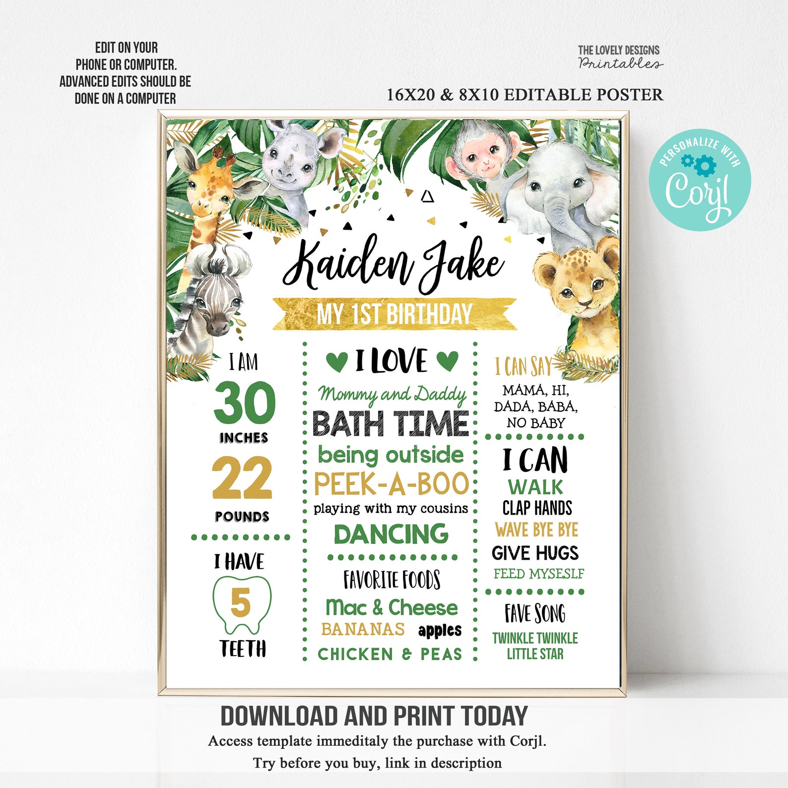 Editable Safari Birthday Milestone Poster Any Age Birthday Milestone ...