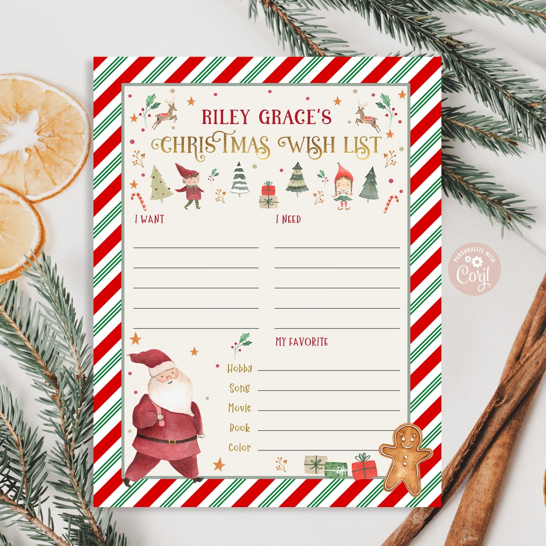 EDITABLE Christmas Wish List Letter Santa Claus Holiday Kids Christmas ...