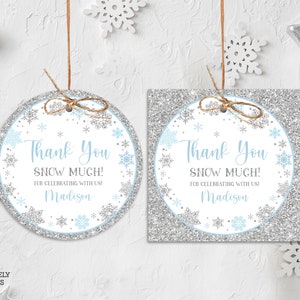 EDITABLE Winter Gift Tag 2.5" Winter Baby Shower Snow Much Favor Circle ...