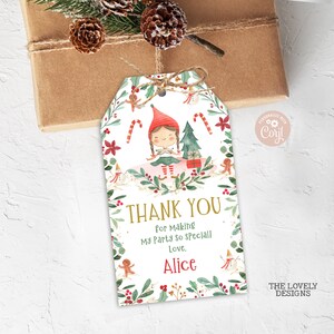 Editable Elf Favor Tag Christmas Winter Elf Girl Birthday Gift Tag ...