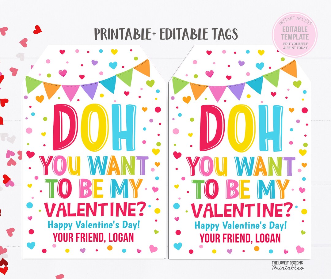 Doh You Want to Be My Valentine, Play Dough Valentine Tag, Playdough ...