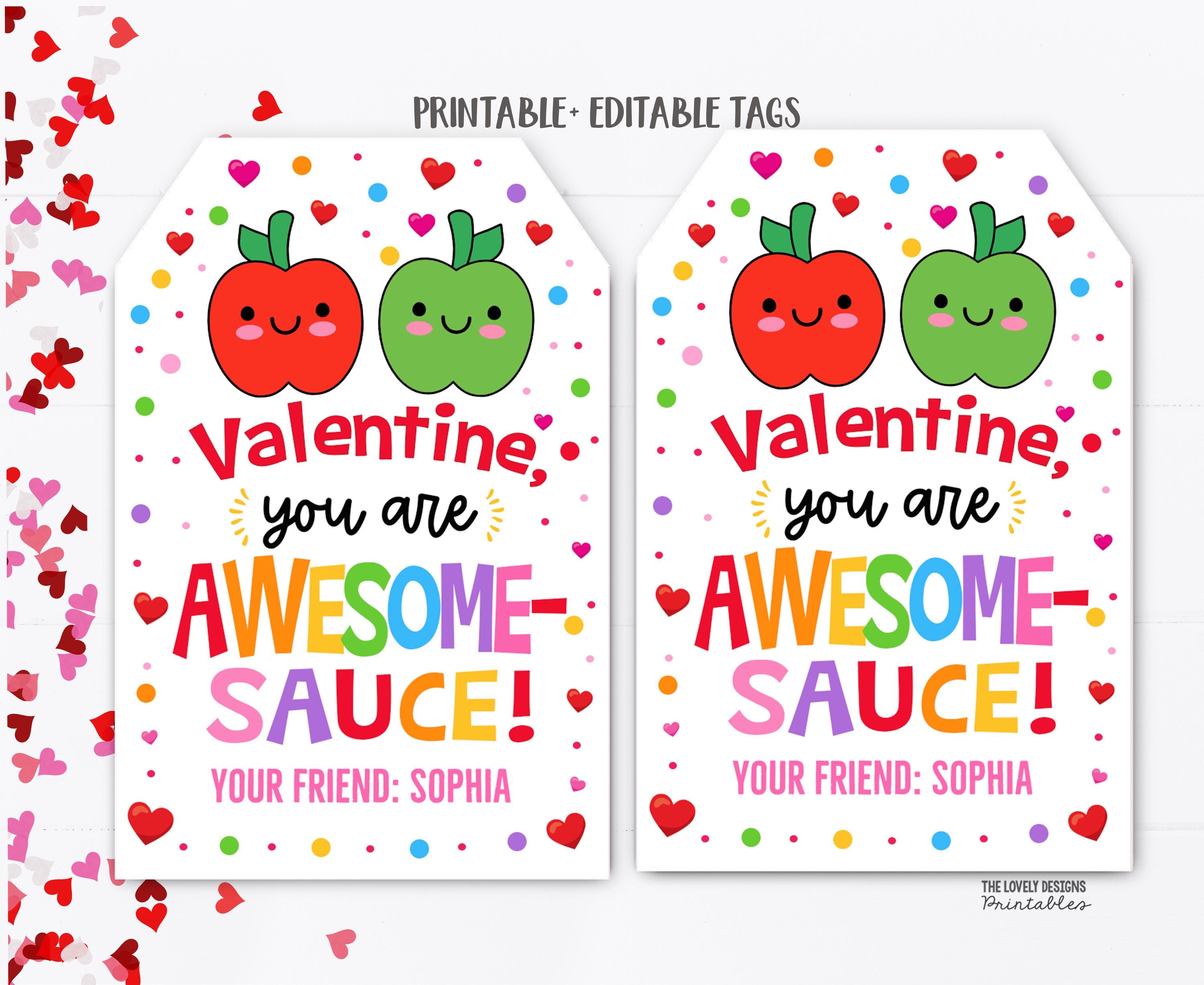 Applesauce Valentine Gift Tag You're Awesome Sauce Valentines Day Tag ...