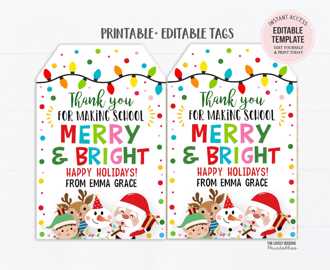 Christmas Gift Tag School Merry & Bright Gift Tag Holidays Gift Tag PTO ...