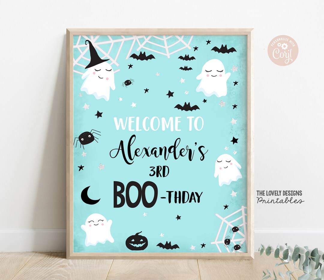 EDITABLE Halloween Welcome Sign Halloween Birthday Green Ghost - Etsy