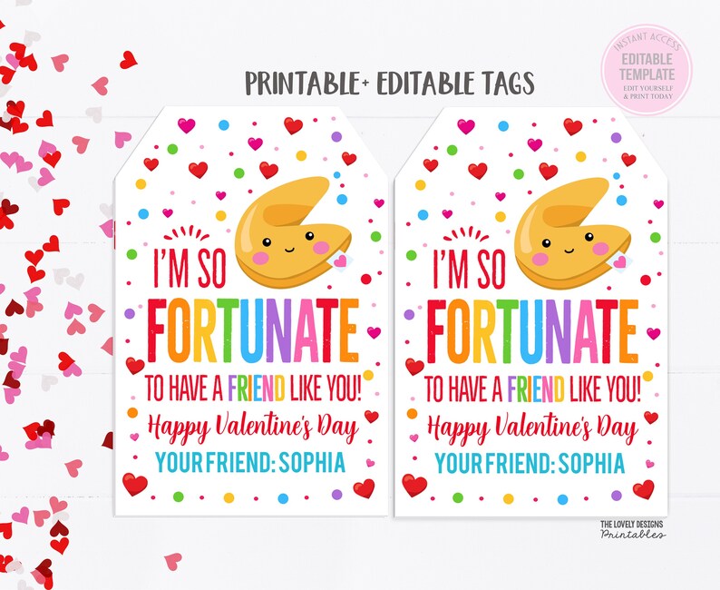 Valentine's Day Fortune Cookie Gift Tags I'm so Fortunate Classroom ...