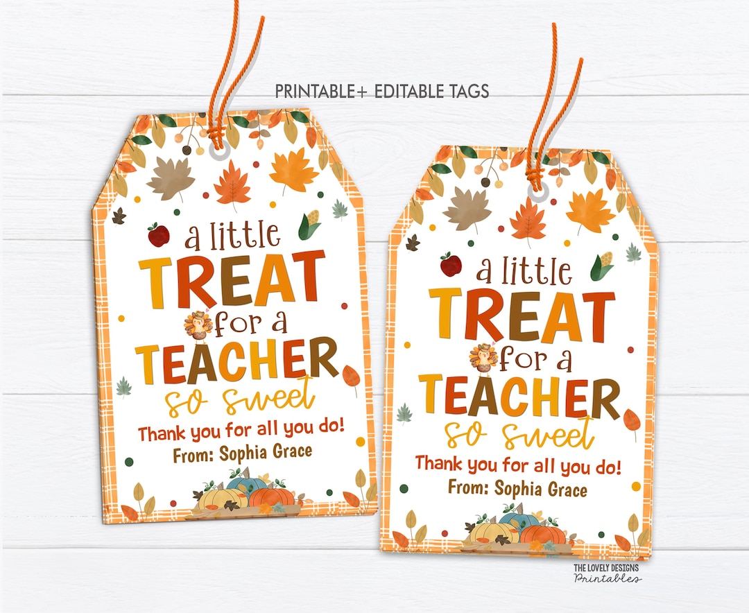 Thanksgiving Teacher Gift Tags Printable, Thanksgiving Treat Labels ...