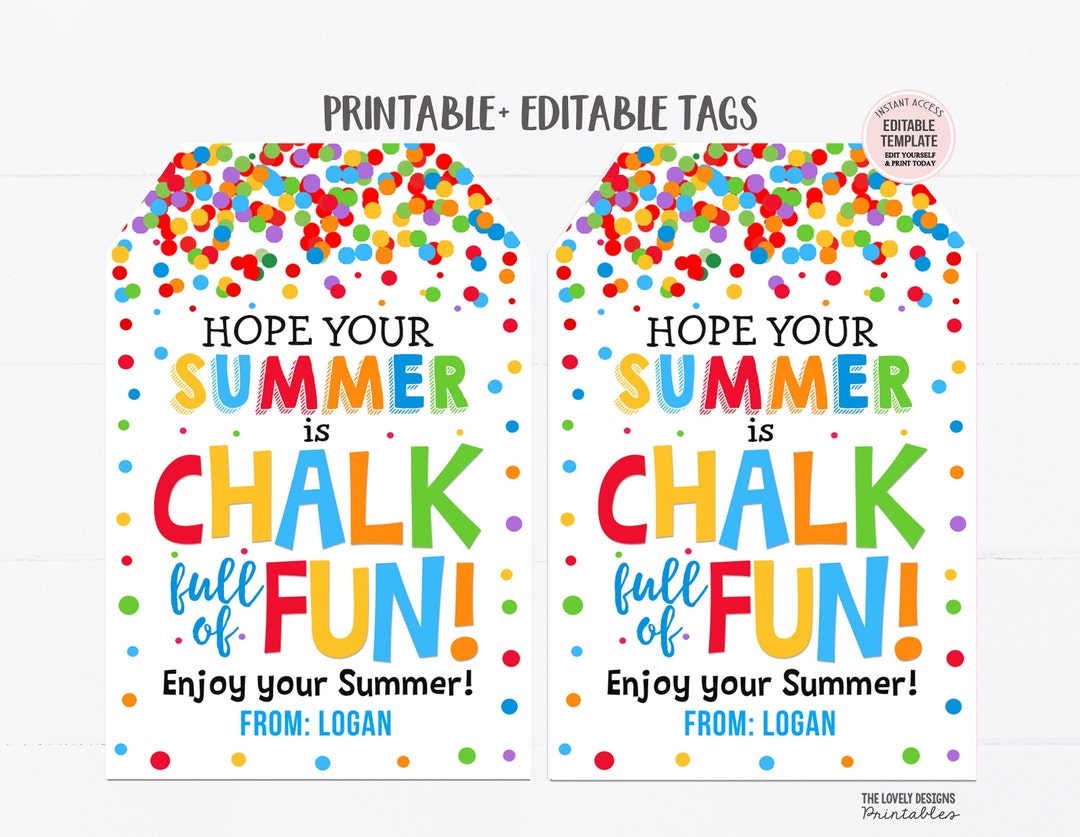 Chalk Full of Fun Tags Summer Gift End of School Year Favor Classroom ...