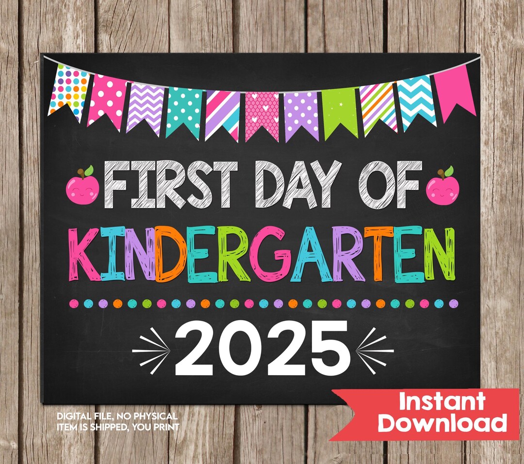Girl First Day of Kindergarten Sign Printable Back to School Sign ...