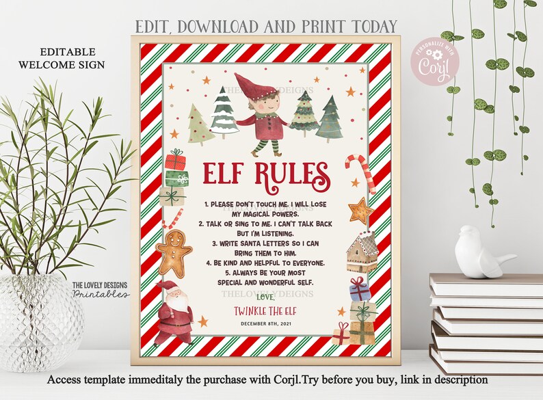 EDITABLE Elf Rules Sign Elf Arrival Rules Letters No Touching | Etsy