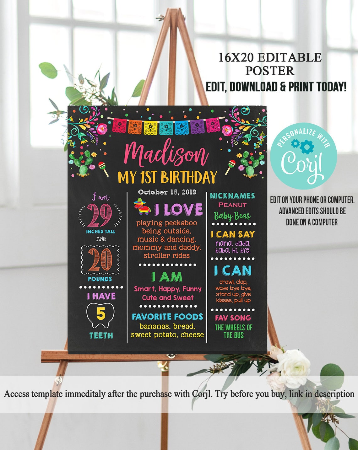 Fiesta First Birthday Chalkboard Poster Girl Fiesta 1st - Etsy