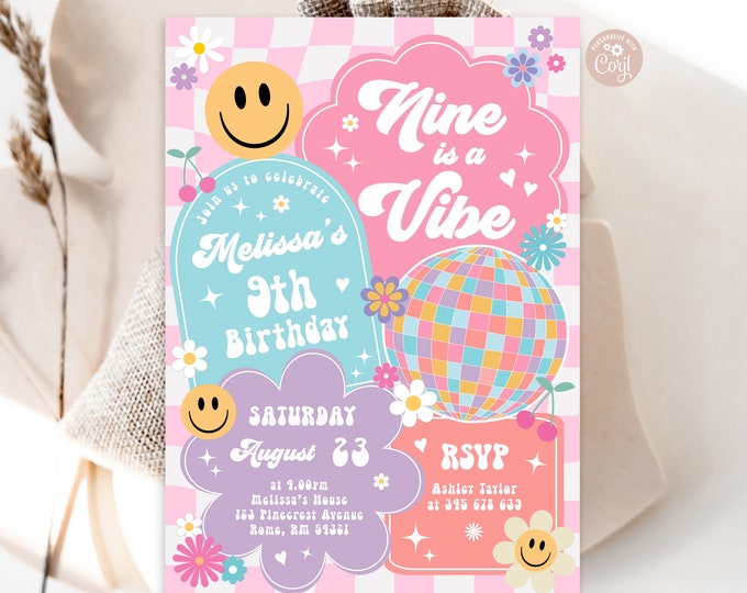Editable Preppy Let's Celebrate Smile Face Birthday Invitation Template ...