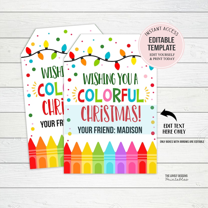 EDITABLE Wishing You a Colorful Christmas Gift Tag Crayon Gift - Etsy