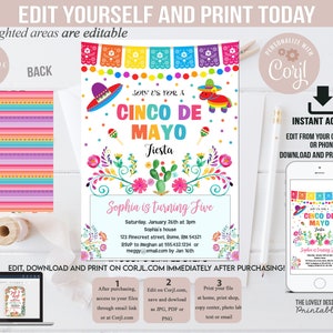 Cinco De Mayo Invitation, EDITABLE Cinco De Mayo Fiesta Invitation ...