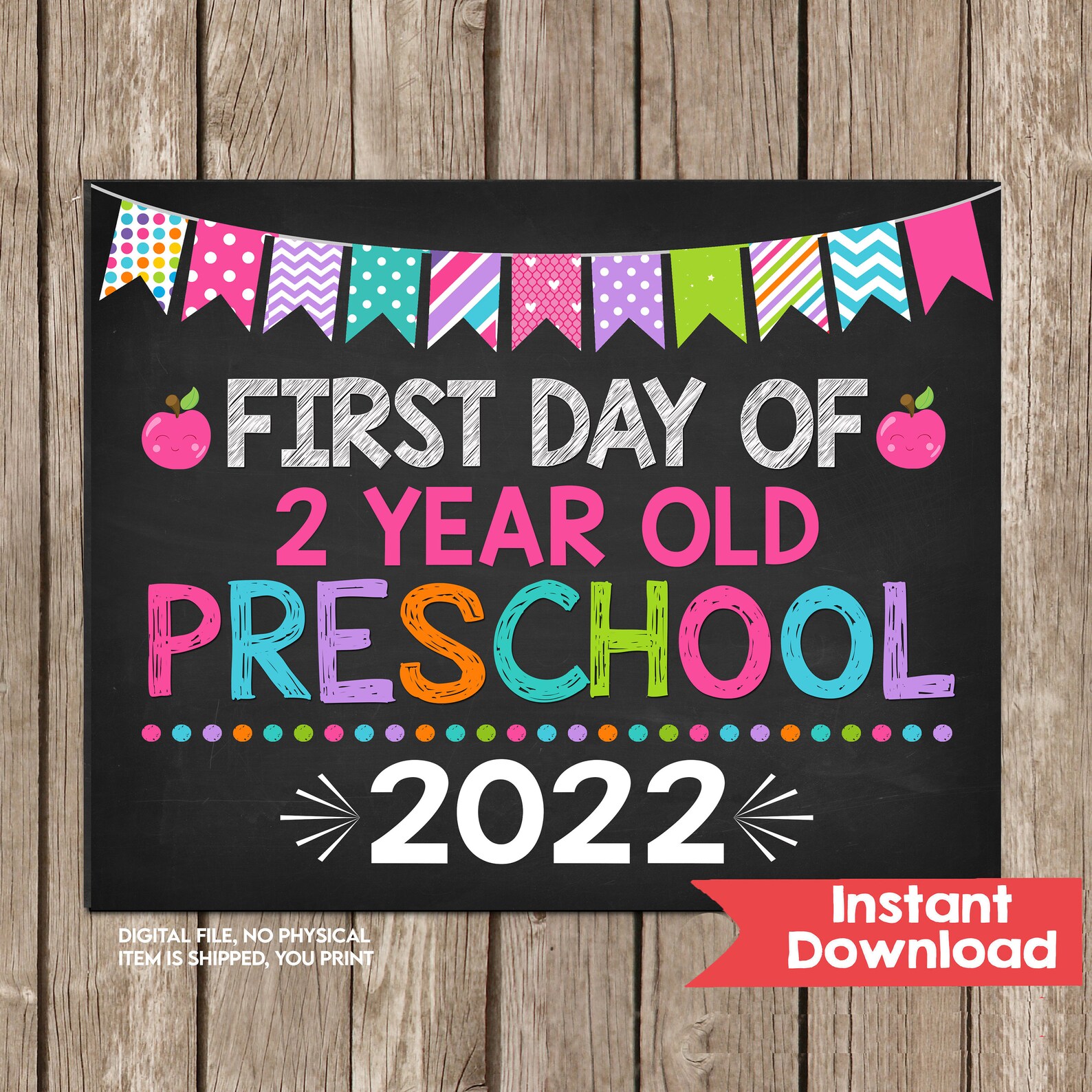 Girl First Day of 2 Year Old Preschool Sign INSTANT DOWNLOAD - Etsy