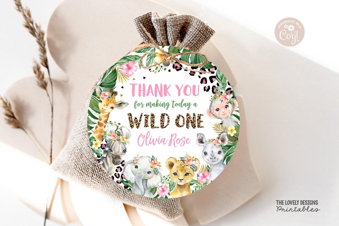 EDITABLE Leopard Print Wild One Round Tag 2.5 Leopard Pink 1st Birthday ...