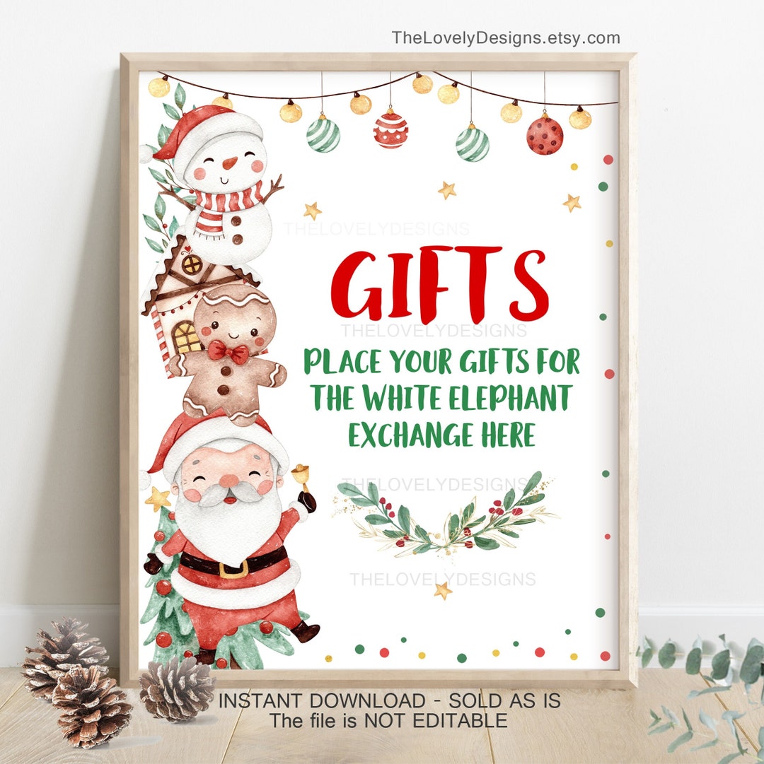 Christmas Gifts Sign Cute Santa Claus Table Sign Gingerbread Snowman ...