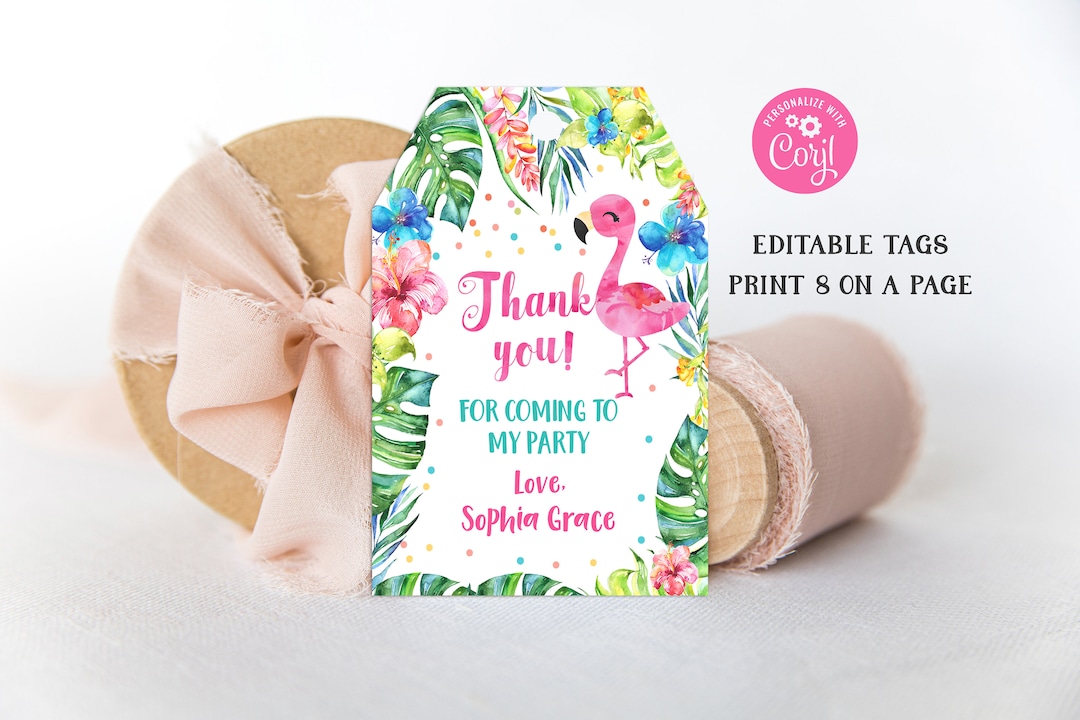 EDITABLE Flamingo Birthday Gift Tag Flamingo Pool Party Thank You Tag ...