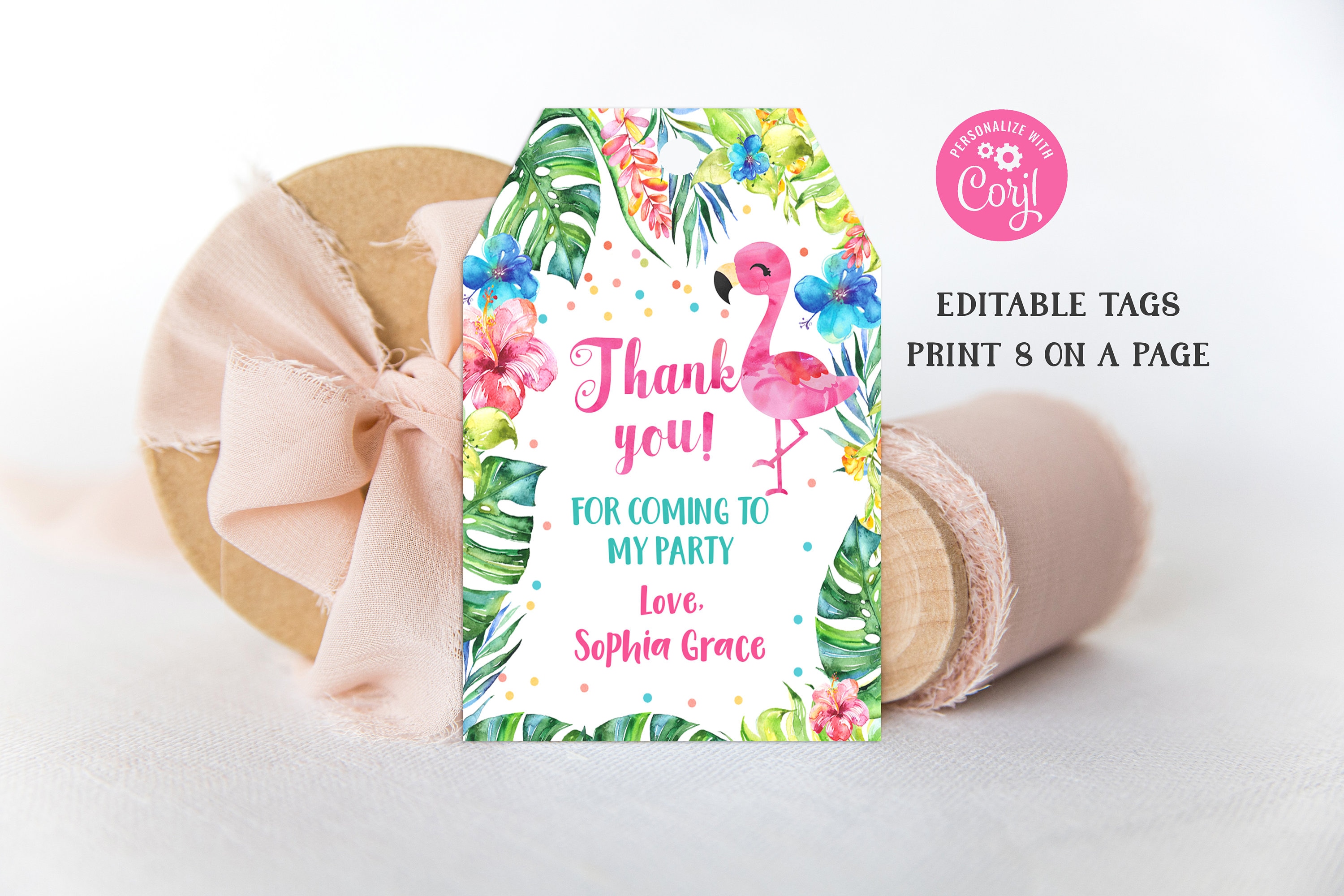 EDITABLE Flamingo Birthday Gift Tag Flamingo Pool Party Thank | Etsy