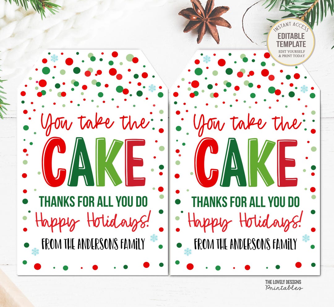 You Take the Cake Tag Christmas Holiday Bundt Cake Tag Christmas ...