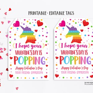 Editable Valentine Pop It Favor Tag Poppin' Valentine's Day Favor Tags ...