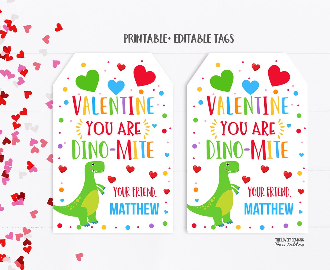 Dinosaur Valentine's Day Tag, Dino-mite Valentine, Dinosau Printable ...