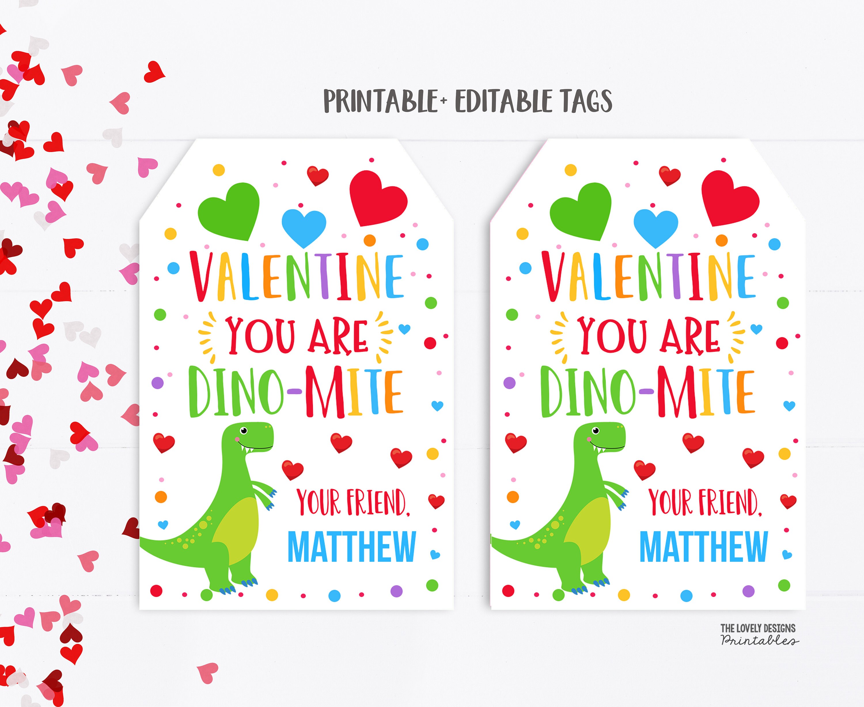 Dinosaur Valentine's Day Tag, Dino-mite Valentine, Dinosaur Printable ...