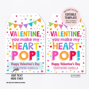 Editable Pop It Valentine's Day Tag You Make My Heart Pop Tag Valentine ...