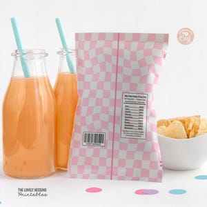 EDITABLE Chip Bag Wrapper Checkered Smile Face Retro Groovy Birthday ...
