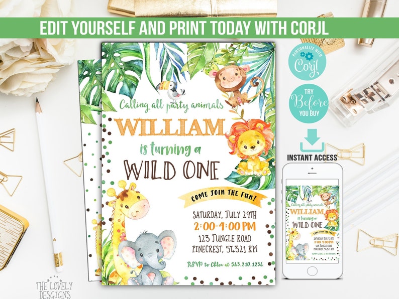 Jungle Wild One Invitation INSTANT DOWNLOAD Edit - Etsy