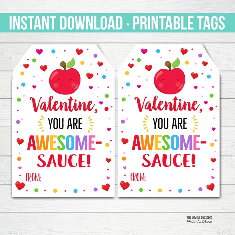 Applesauce Valentine Gift Tag You're Awesome Sauce - Etsy