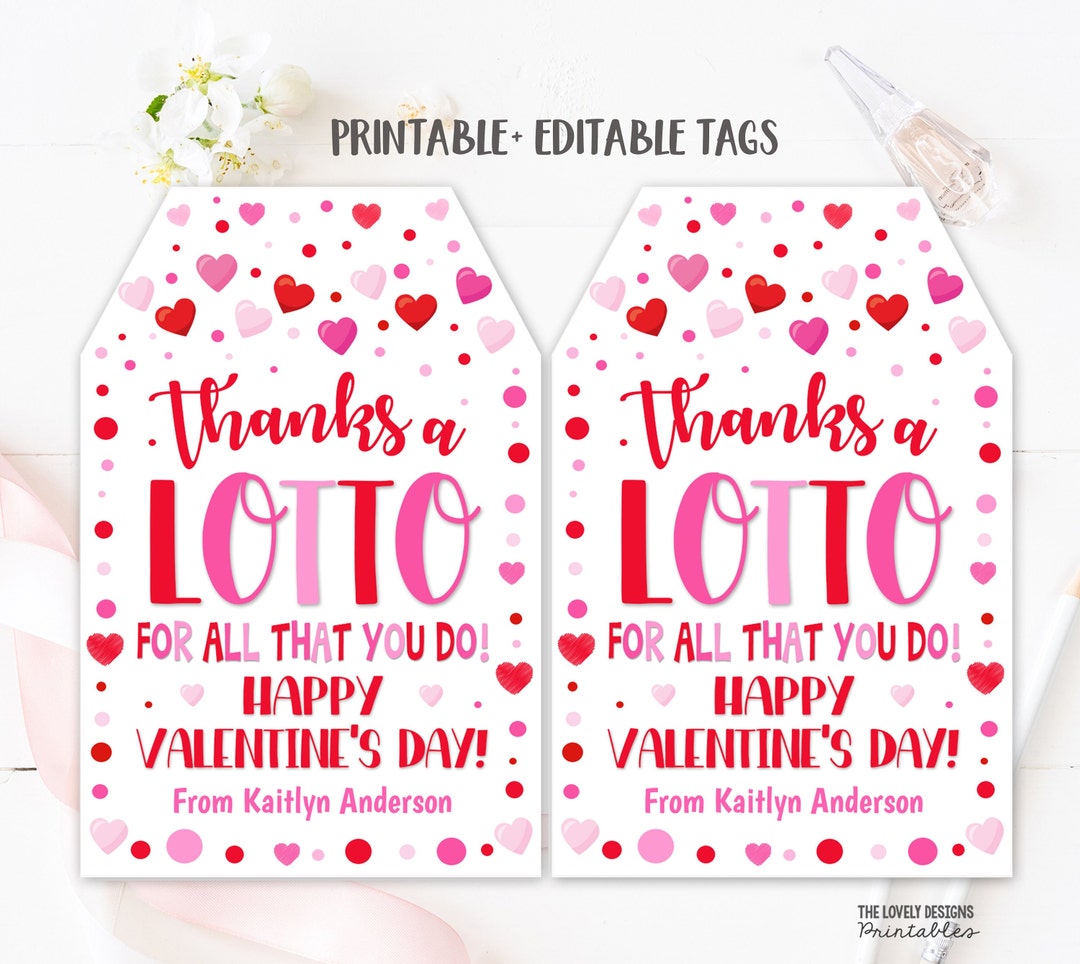Valentine's Day Lotto Gift Tag Thanks a Lotto Tag Lottery Valentine ...