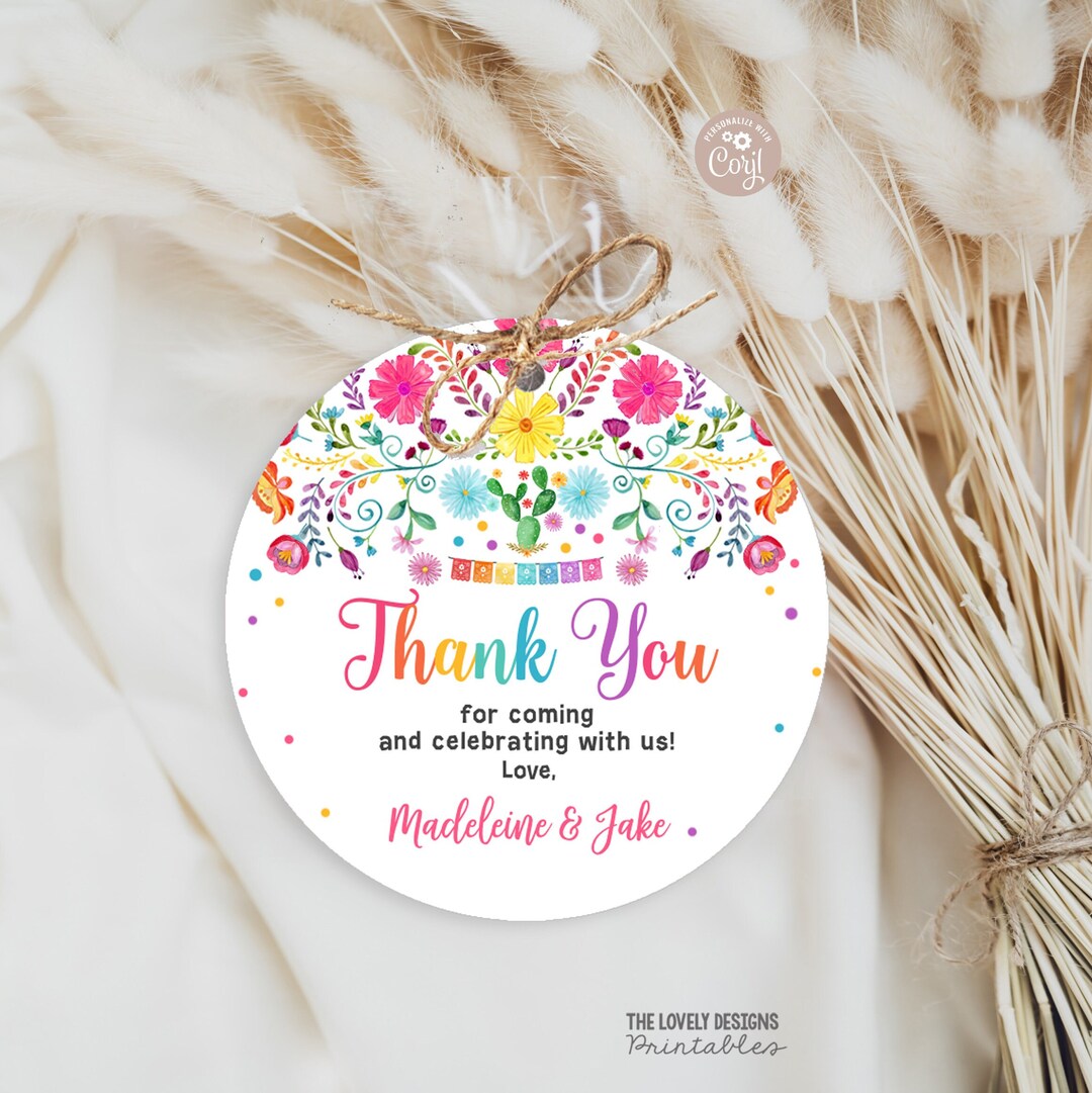 Fiesta Gift Tag Circle 2" Editable Fiesta Birthday Round Tag Mexican ...