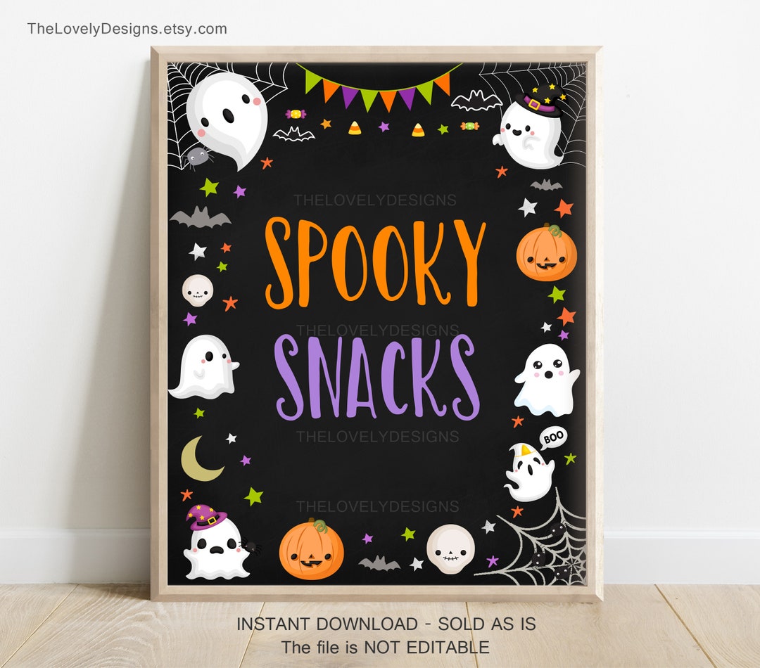 Halloween Spooky Snacks Sign Halloween Chalkboard Birthday Sign Spooky ...