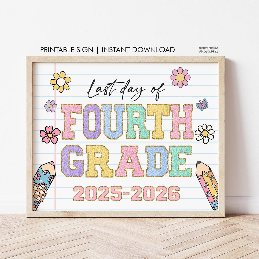Last Day of 4th Grade Sign, Last Day of Fourth Grade Sign, Instant ...