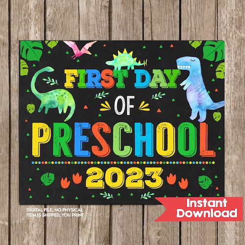 Editable First Day of Preschool Sign Dinosaur First Day of - Etsy