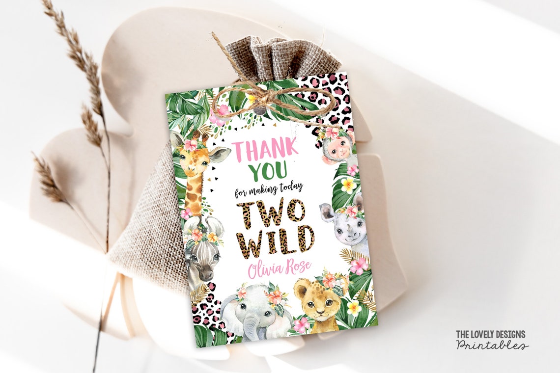 Editable Two Wild Leopard Print Favor Tag Leopard Print 2nd Birthday ...