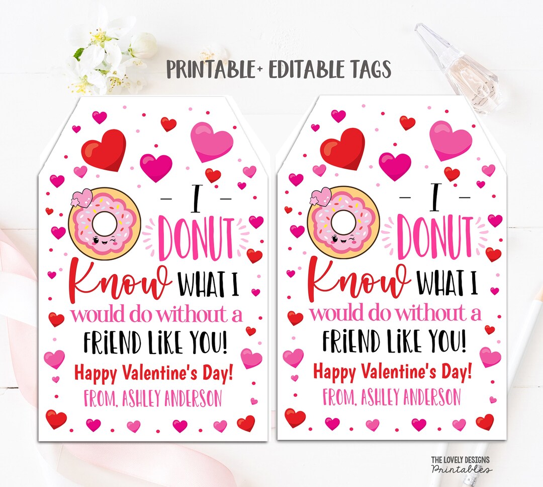 Donut Valentine's Day Gift Tag, Donut Know Valentine Tag, Classroom ...