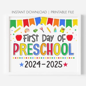 First Day of PRESCHOOL Sign NSTANT DOWNLOAD Photo Prop, First Day of ...