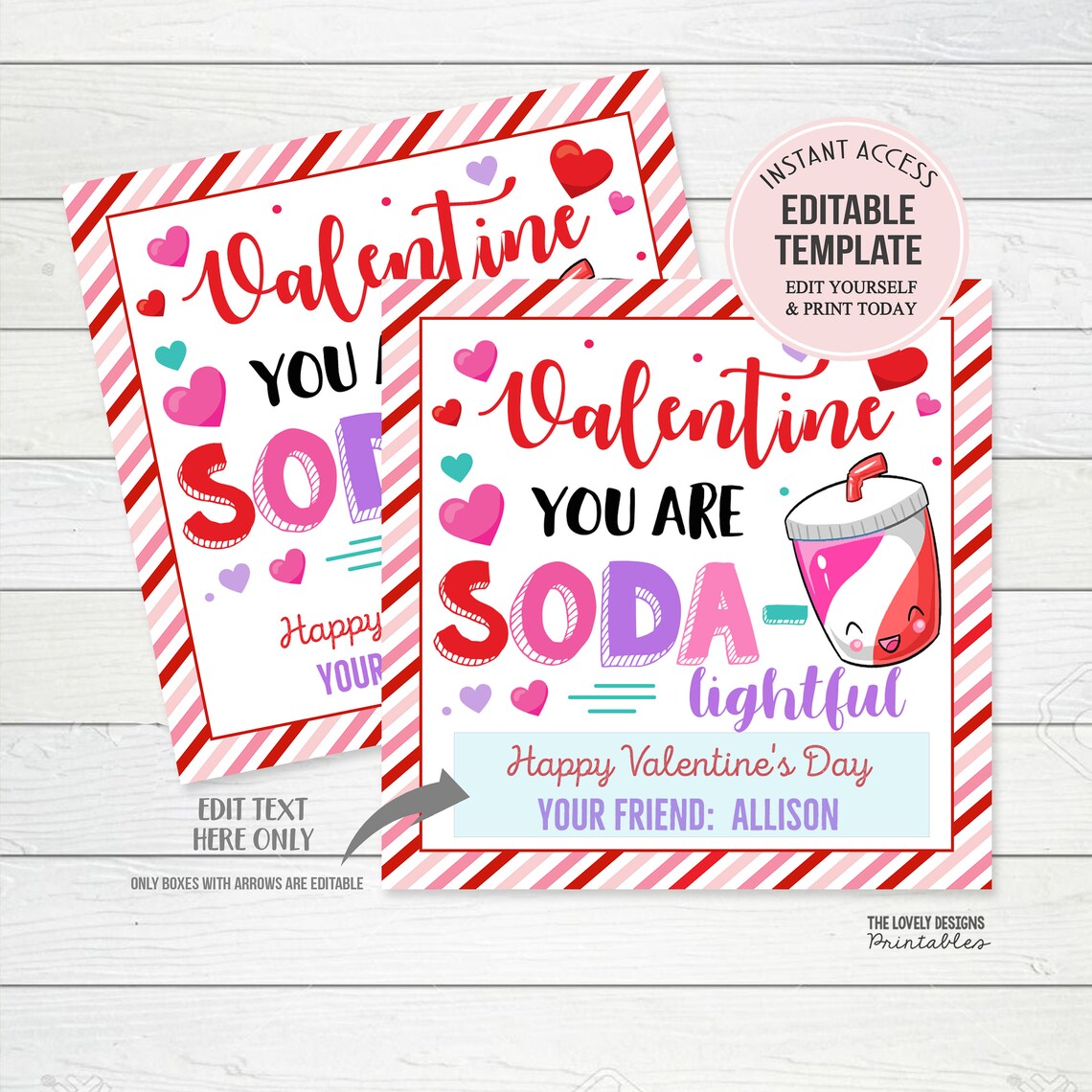 Valentine's Day Soda Gift Tag Printable Soda-lighted | Etsy