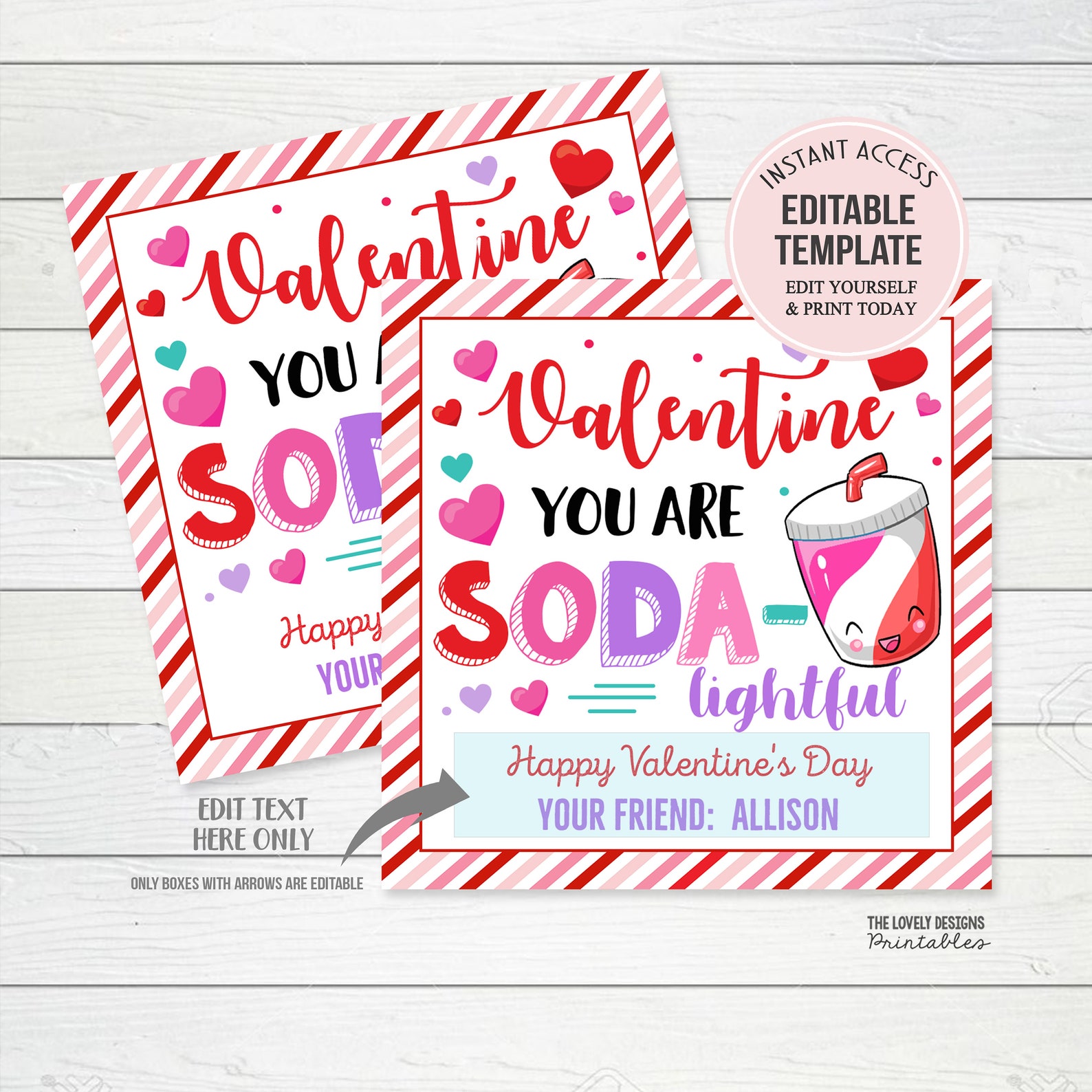 Valentine's Day Soda Gift Tag Printable Soda-lighted - Etsy