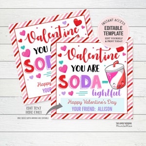 Valentine's Day Soda Gift Tag Printable Soda-lighted Valentine Teacher ...
